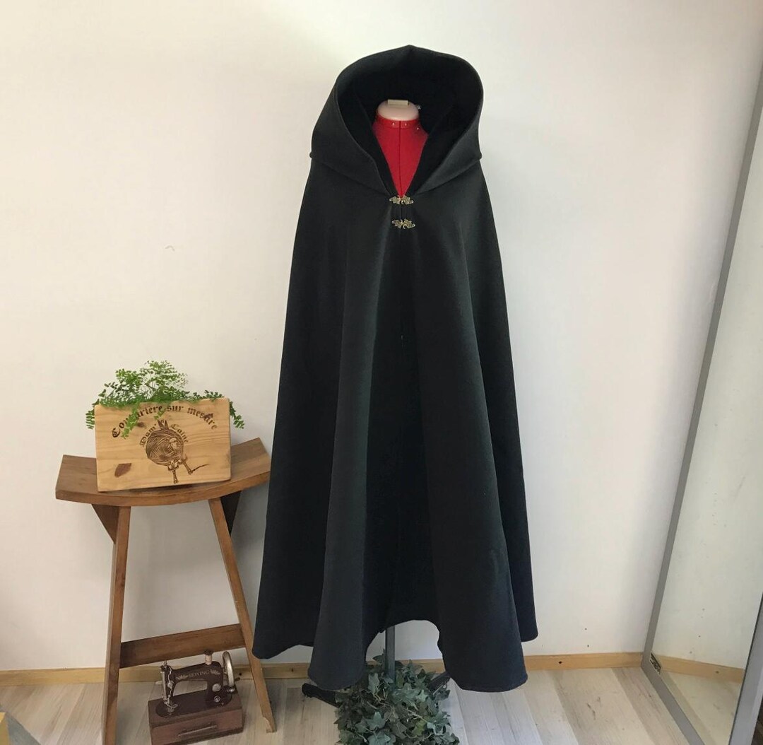 Medieval Hooded Cape - Wool Pea Coat With Double Foliage Clasp ...
