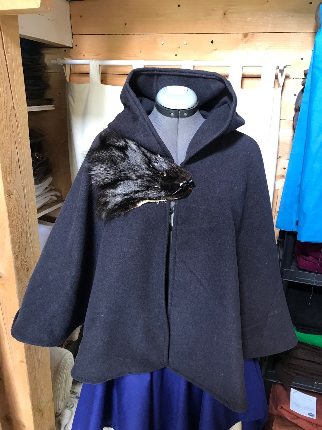 Short Cape, Gray Wool Capelet and Silver Fox Head, Cape Covers ...