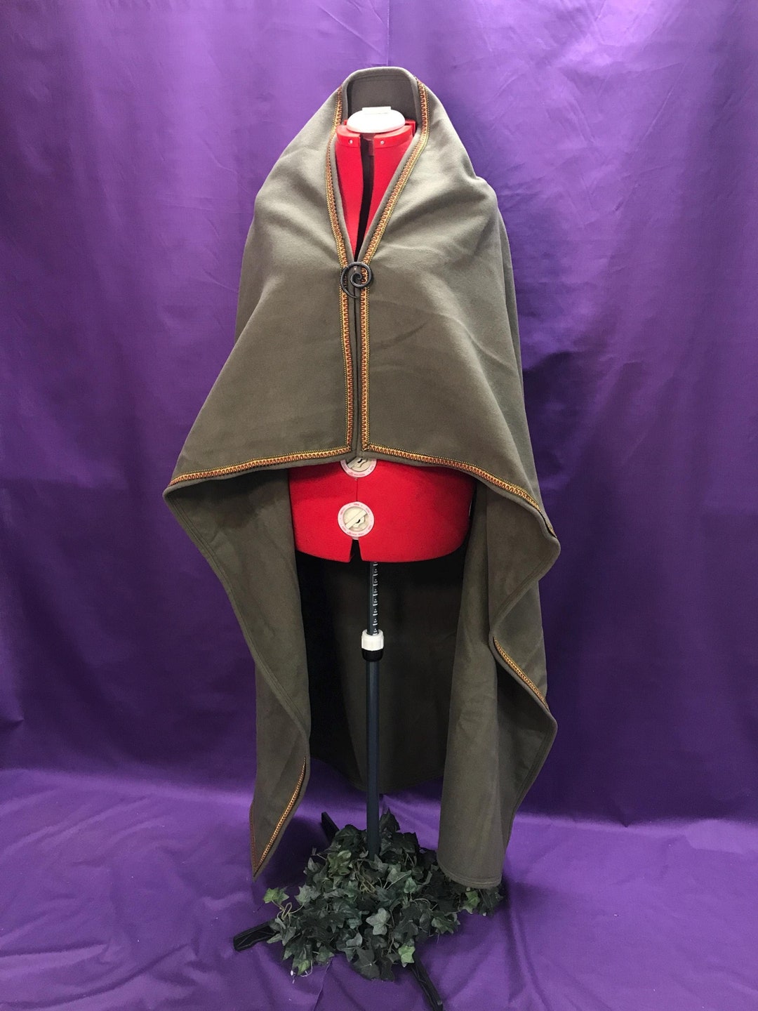 Cape, Khaki Green Viking Cape With Wrought Iron Spiral Fibula ...