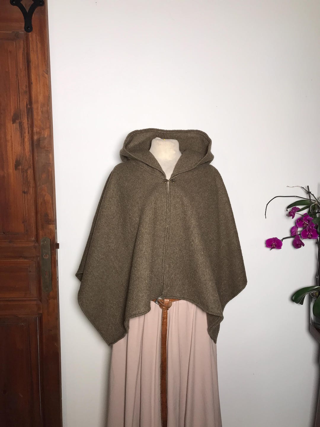 Mid-length Cape “old Moss Green” in Pure Handmade Milled Wool ...