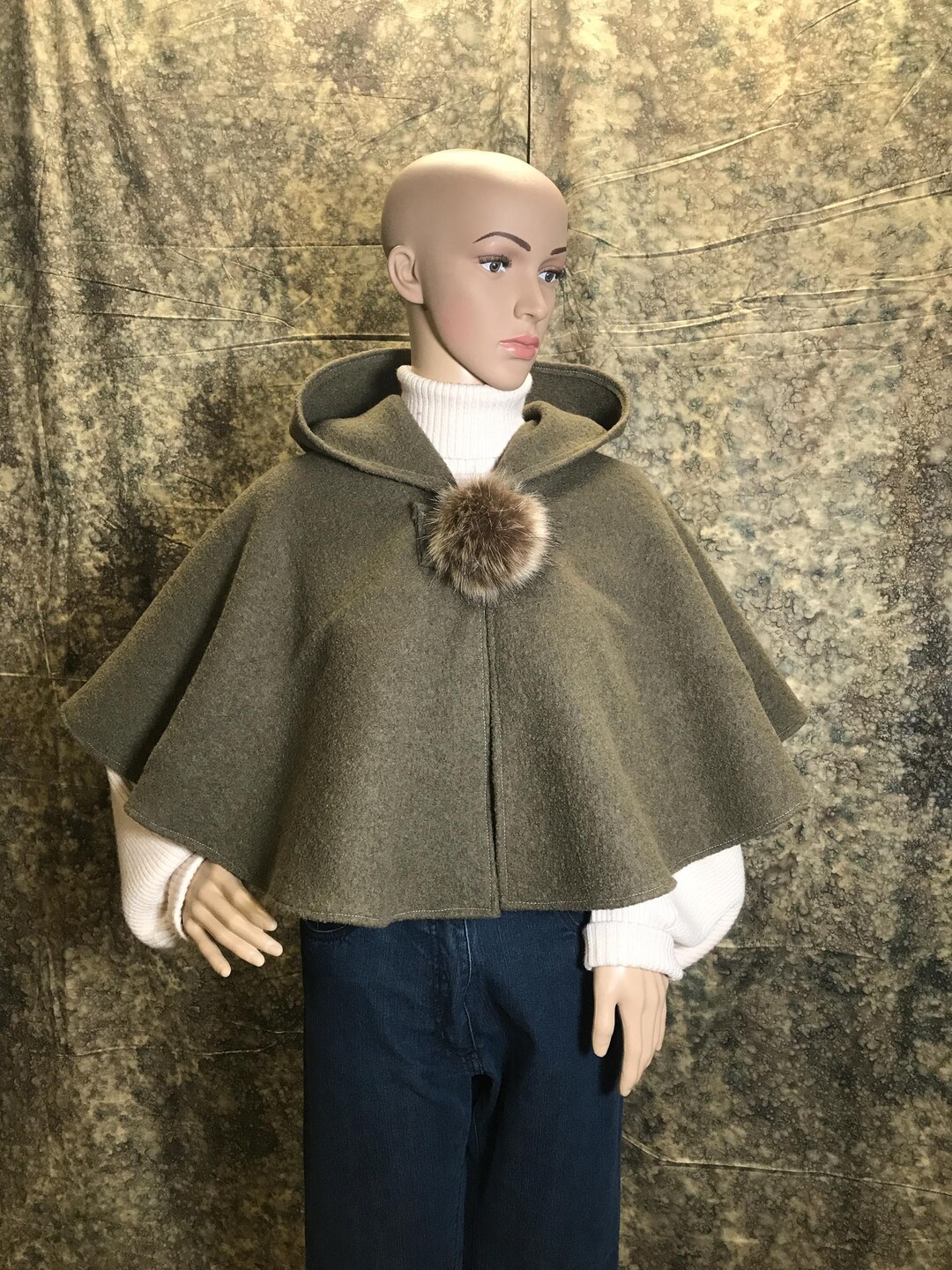 Short Khaki Cape for Men or Women With Hood, PURE Handmade Wool - Etsy