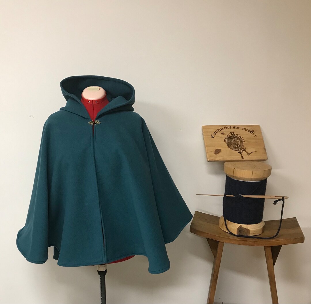 Short Petrol Blue Cape With Rounded Hood and Aged Brandenburg leaf ...