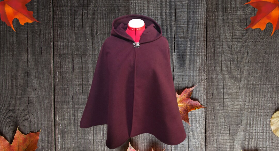 Mid-length Cape, Capelet, Cape With Hood, Hooded Cape Coat, Hooded Cape ...