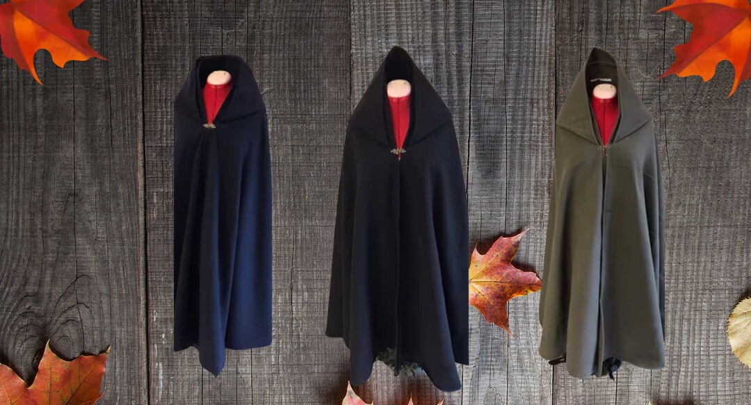 Long Hooded Cape, Long Black Cape, Khaki, Midnight Blue, Mouse Gray ...