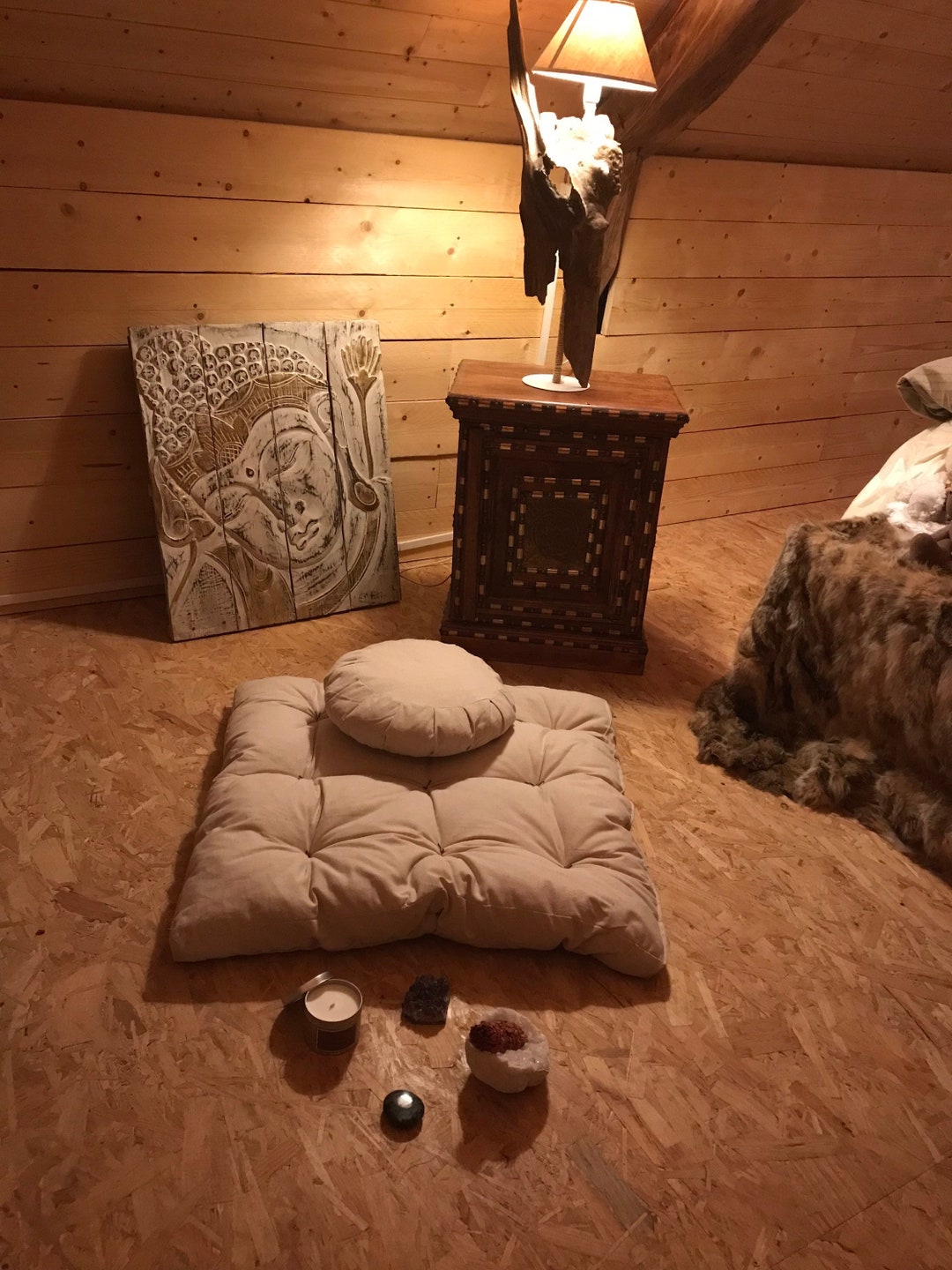 Traditional Zafu and Zabuton Set in Beige Linen, Thick Floor Meditation ...