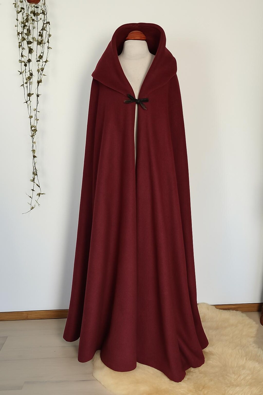 Burgundy Medieval Long Hooded Cape – Washable Wool Pea Coat, One Size ...