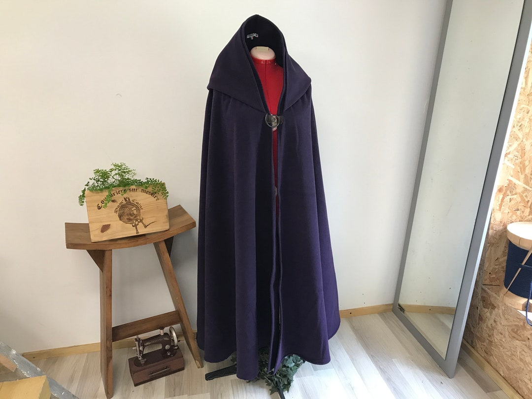Long Aubergine Hooded Cape, Wizard Cape, Druid Cape, Medieval Cape ...