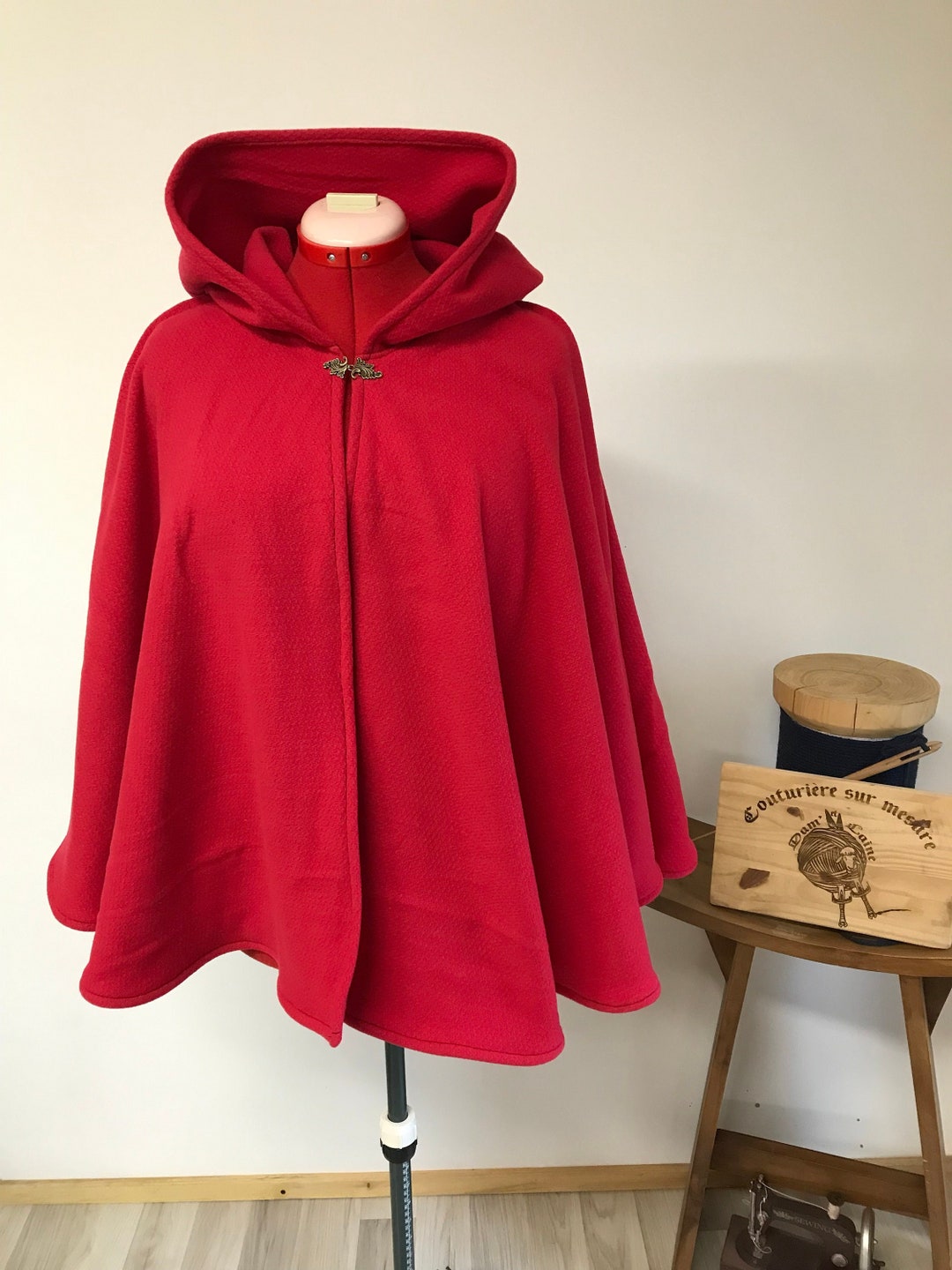 Mid-length Cape in Woven Wool and Round Hood little Red Riding Hood ...