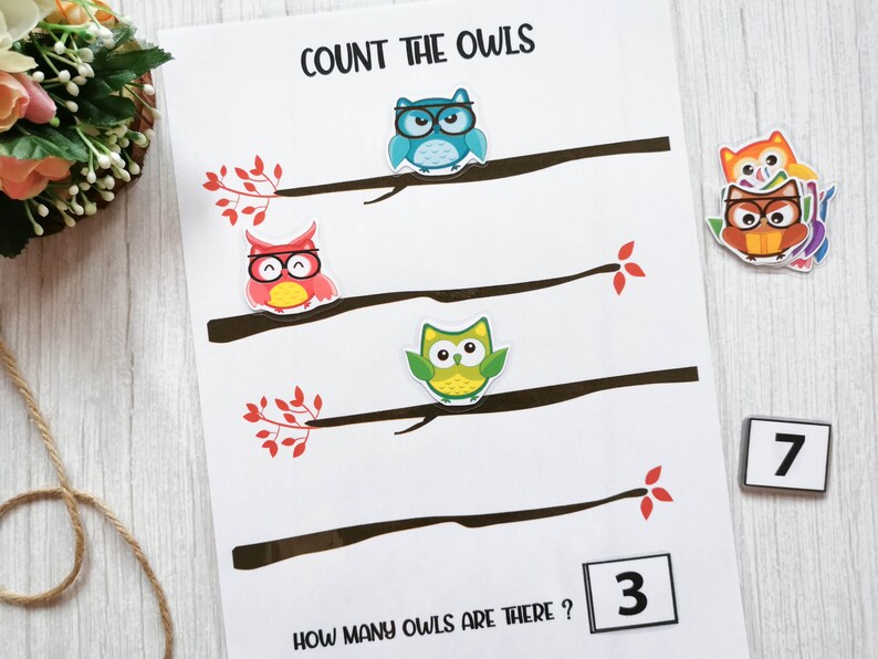 Count the Owls Preschool Activities Printables, Preschool Number ...