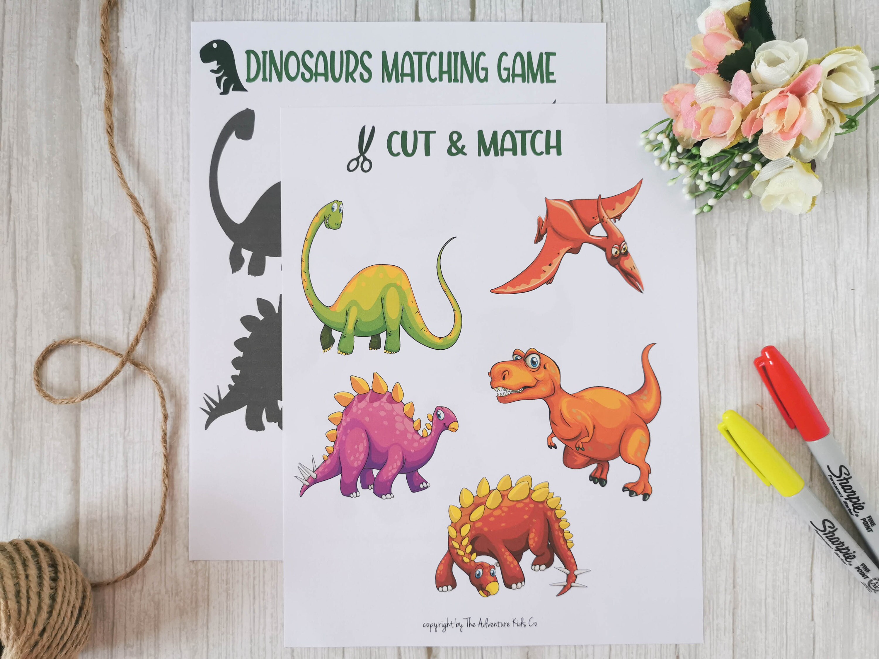 Match the Dinosaur Printable Game, Preschool Matching Game, Dinosaur ...