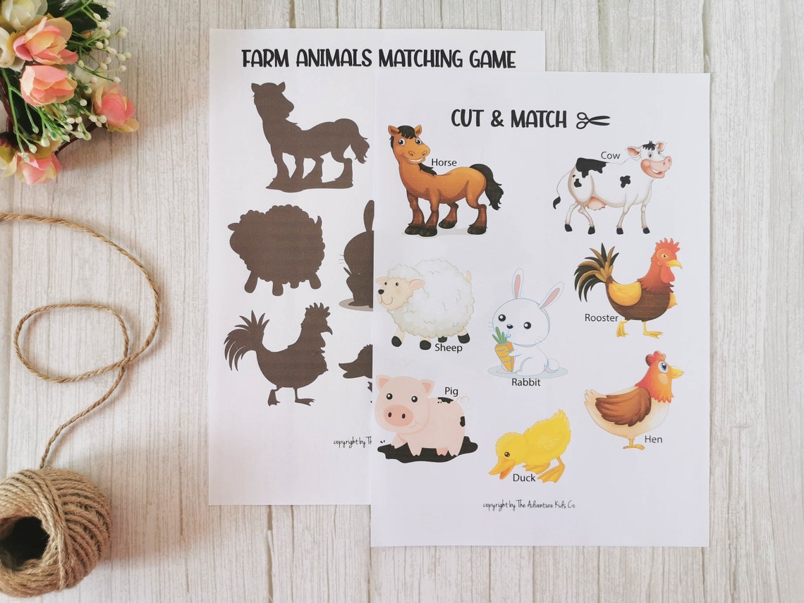 Preschool Farm Animals Matching Game Printable, Match the Farm Animals ...