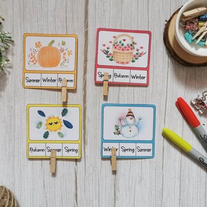 Four Seasons Learning Clip Cards, Seasons Printable, Spring Summer Fall ...