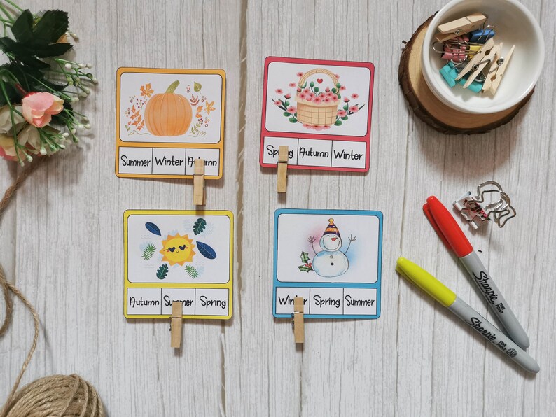 Four Seasons Learning Clip Cards, Seasons Printable, Spring Summer Fall ...