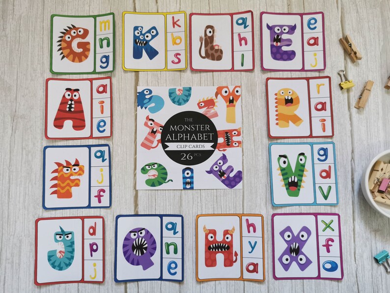 Monster Alphabet Clip Cards Printable, Monster Alphabet Flash Cards ...