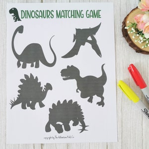 Match the Dinosaur Printable Game, Preschool Matching Game, Dinosaur ...