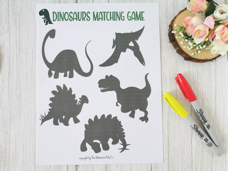 Match the Dinosaur Printable Game, Preschool Matching Game, Dinosaur ...