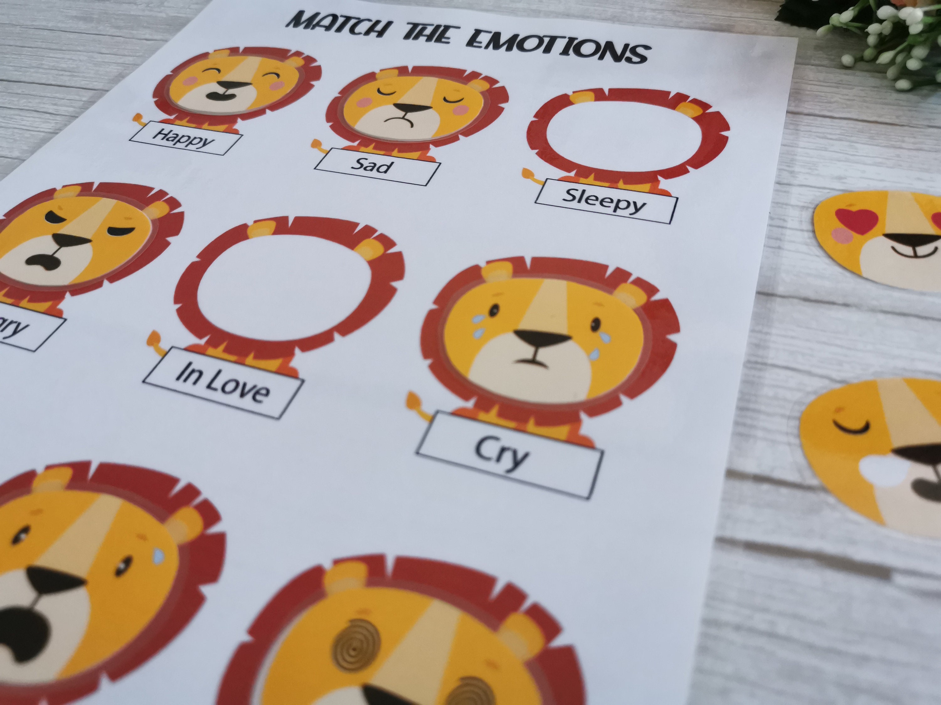 Preschool Lion Match the Emotions Printables, Matching Game Printable ...