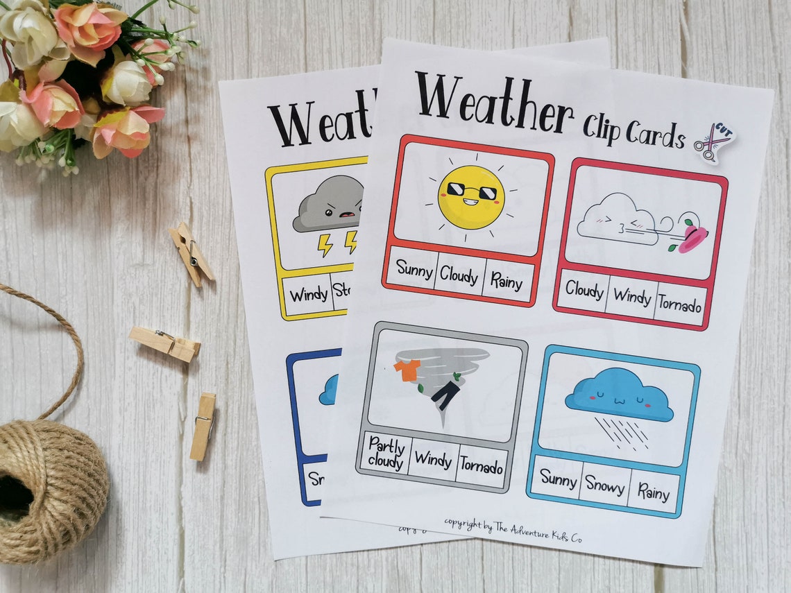 Weather Printable Clip Cards Printable Weather Card Weather | Etsy