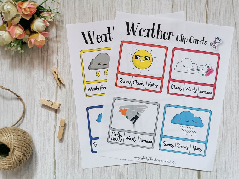 Weather Printable Clip Cards, Printable Weather Card, Weather Learning ...