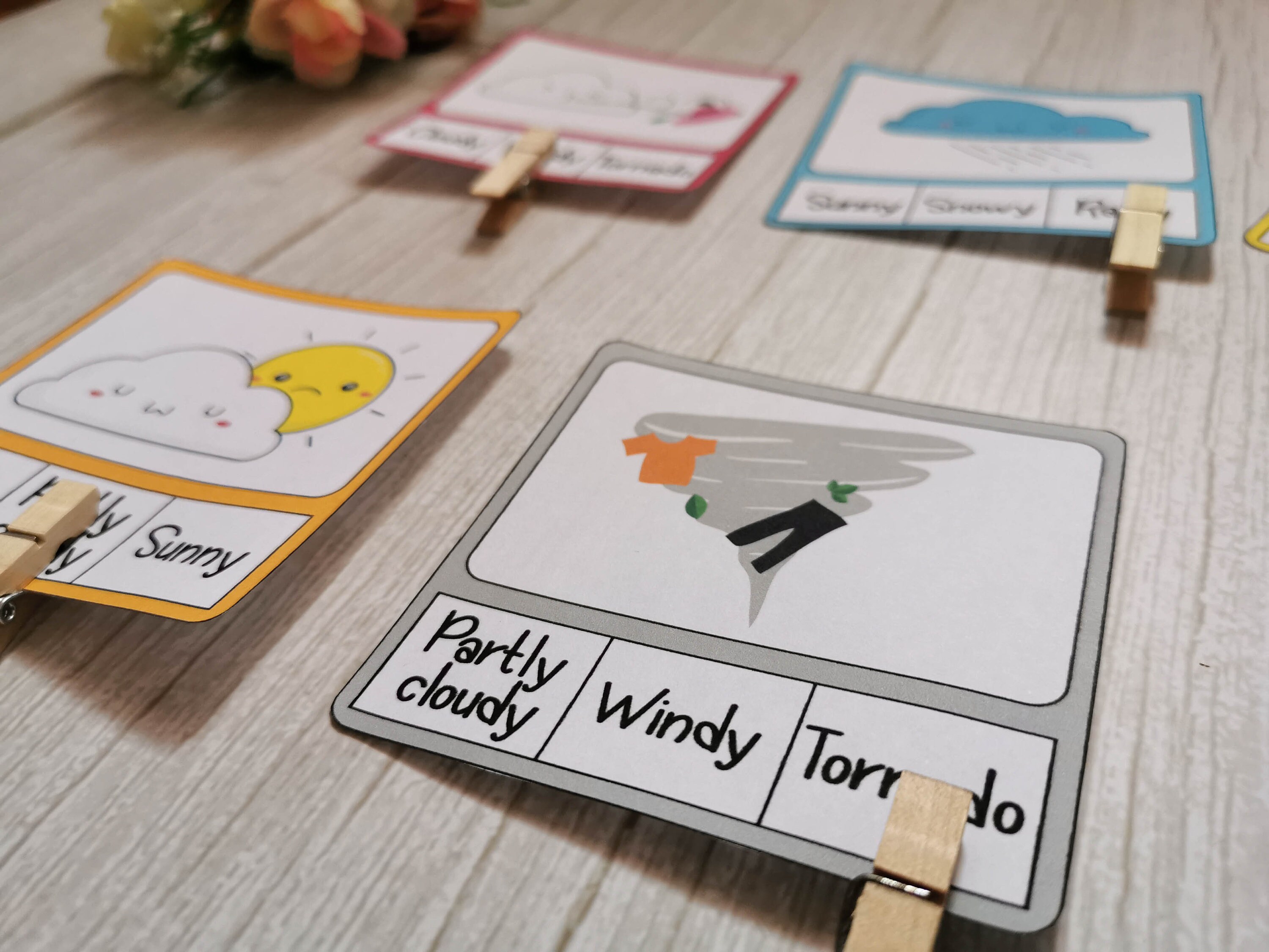 Weather Printable Clip Cards, Printable Weather Card, Weather Learning ...