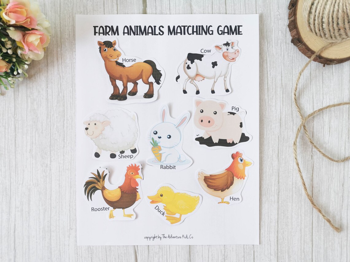 Preschool Farm Animals Matching Game Printable, Match the Farm Animals ...