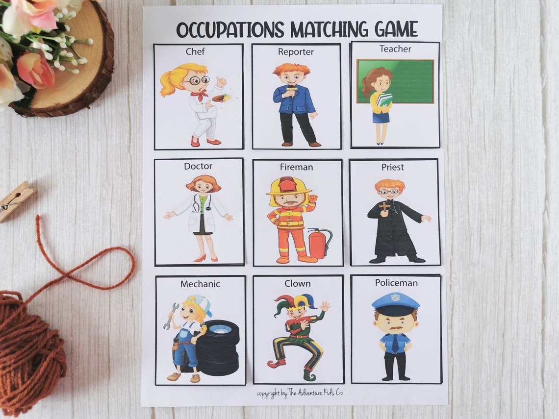 Preschool Career Matching Game Printable, Occupation Learning Printable ...