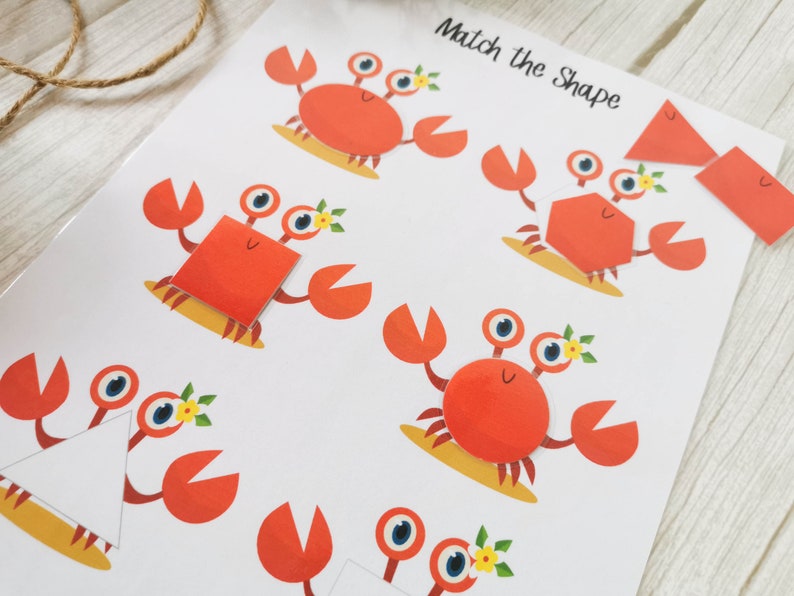 Crab Shapes Matching Preschool Worksheet, Learning Shapes Activities ...