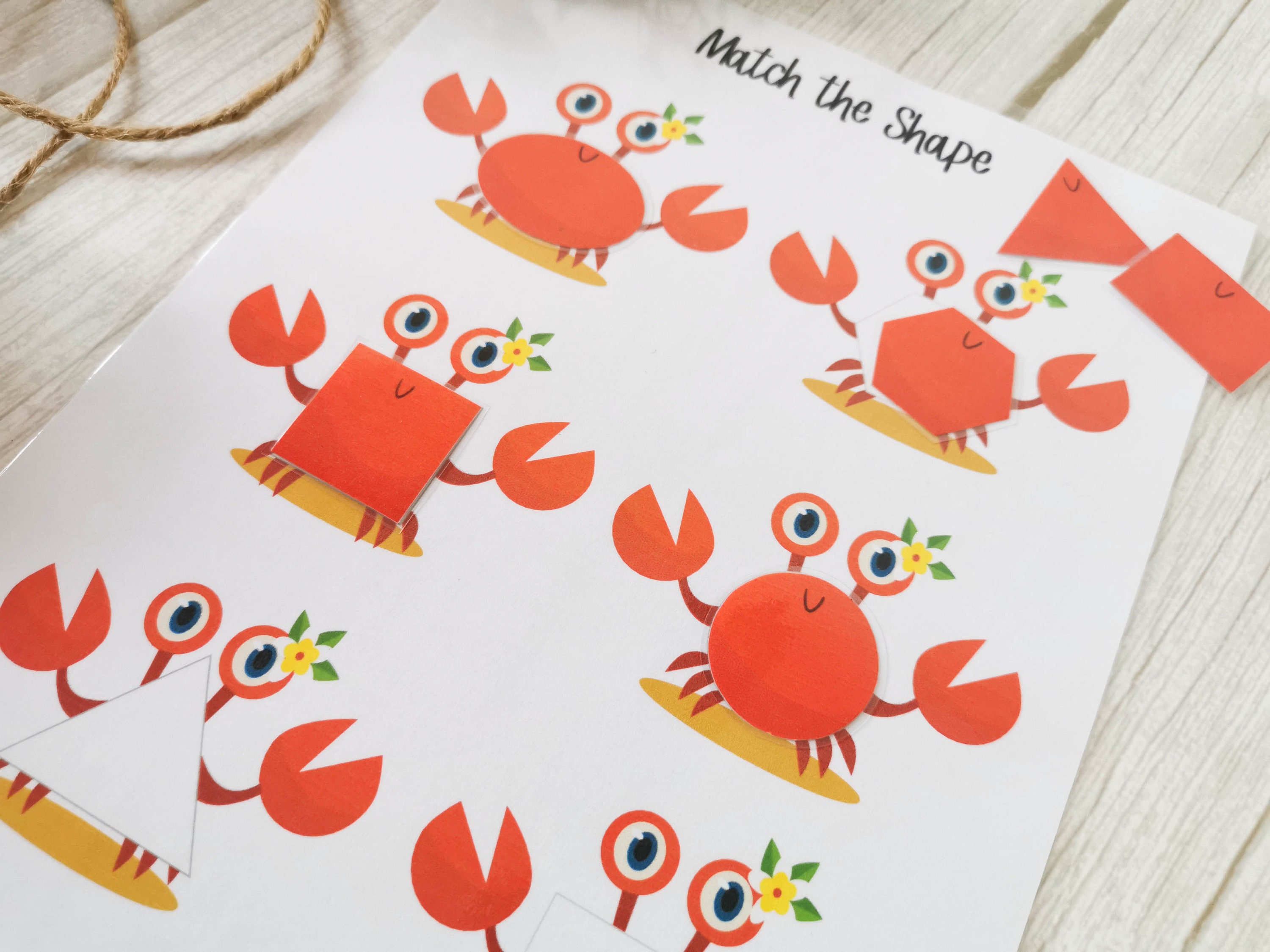 Crab Shapes Matching Preschool Worksheet Learning Shapes - Etsy UK