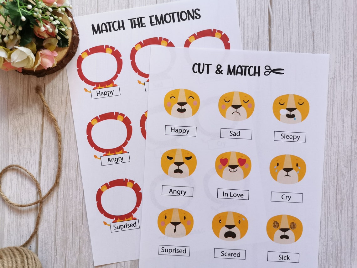 Preschool Lion Match the Emotions Printables, Matching Game Printable ...