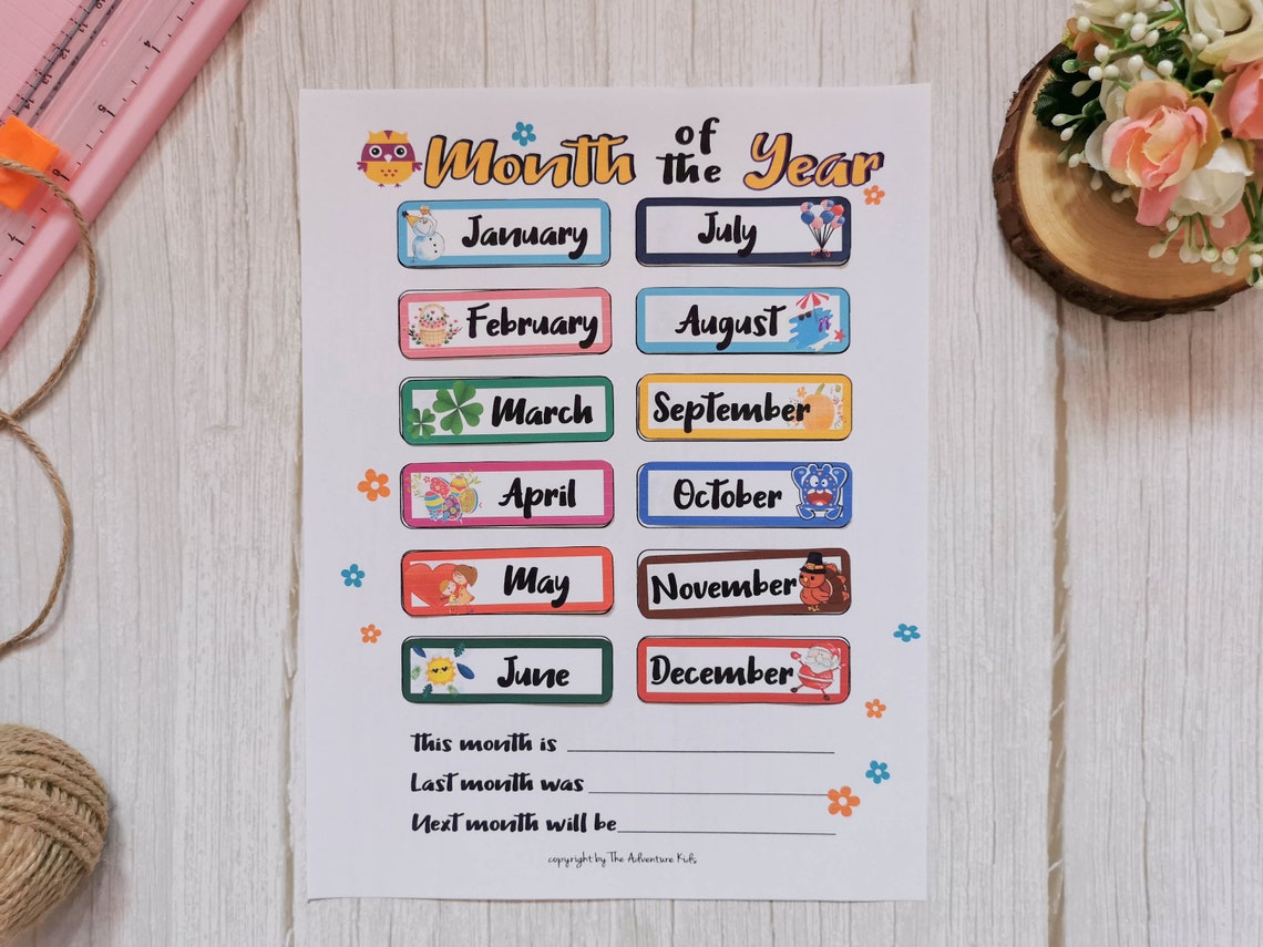 Preschool Month of the Year Printable, Preschool Calendar, Preschool ...