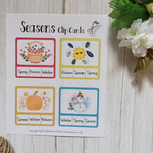 Four Seasons Learning Clip Cards, Seasons Printable, Spring Summer Fall ...
