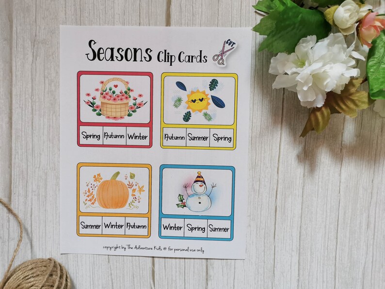 Four Seasons Learning Clip Cards, Seasons Printable, Spring Summer Fall ...