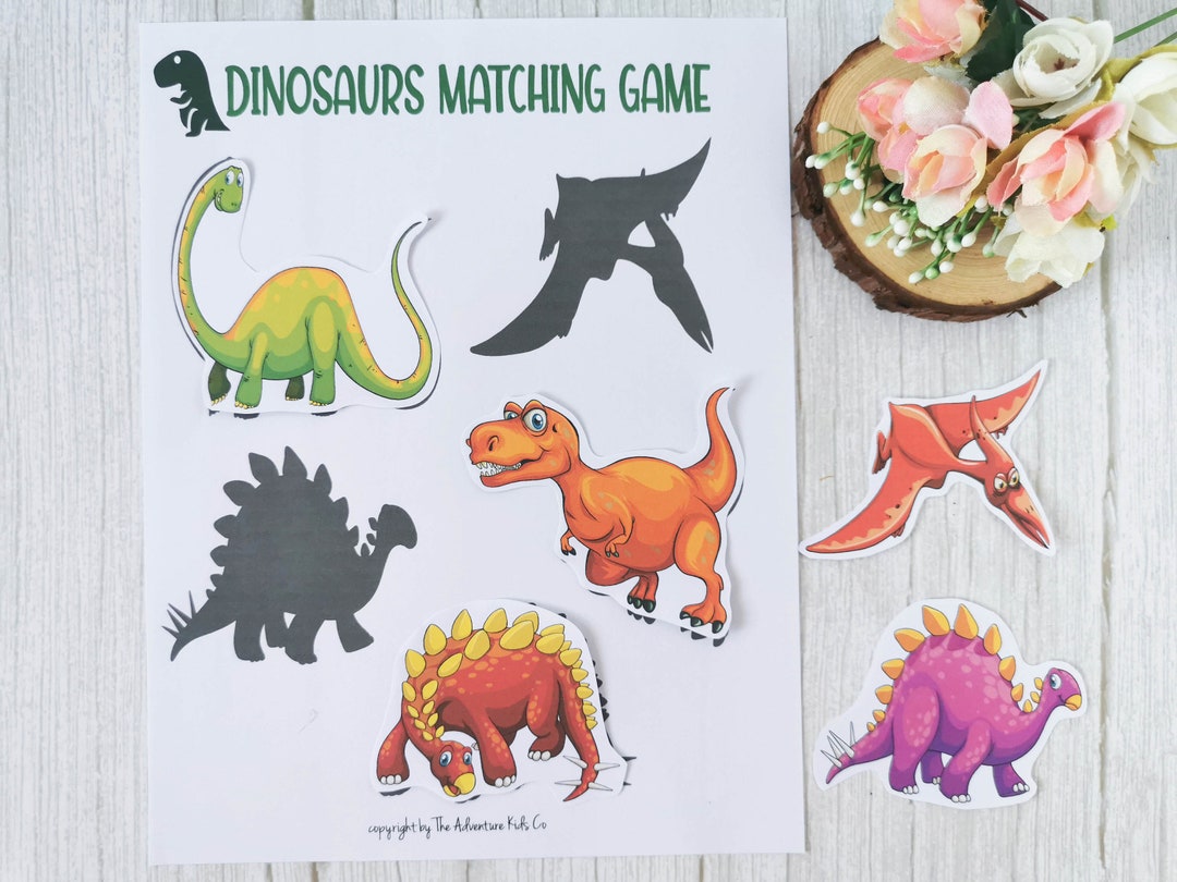 Match the Dinosaur Printable Game, Preschool Matching Game, Dinosaur ...