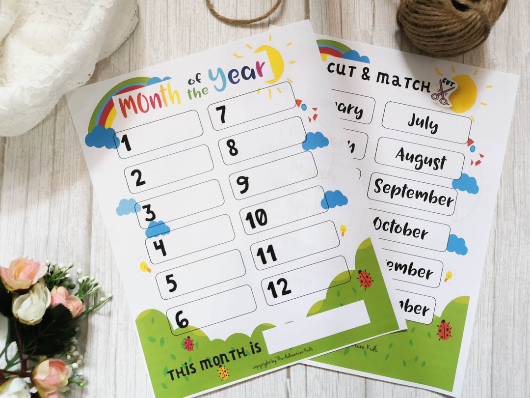 Hoja de trabajo imprimible de los meses del año, calendario para niños ...