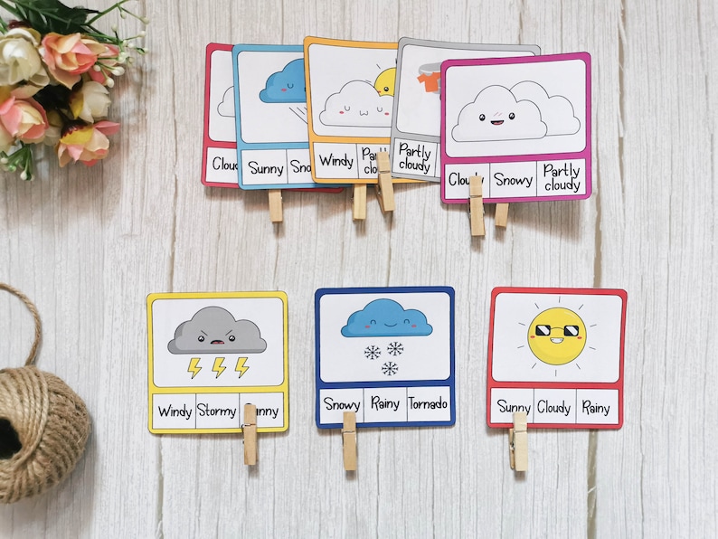 Weather Printable Clip Cards Printable Weather Card Weather - Etsy