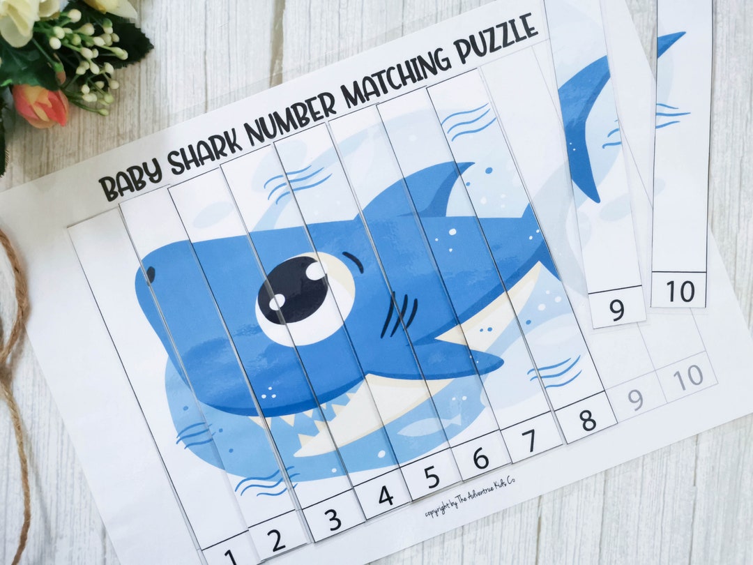 Baby Shark Number Sequence Puzzle, Preschool Number Puzzle Printable ...