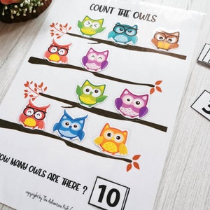 Count the Owls Preschool Activities Printables, Preschool Number ...