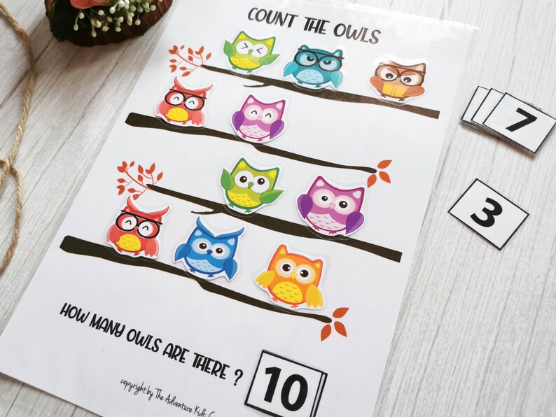 Count the Owls Preschool Activities Printables, Preschool Number ...