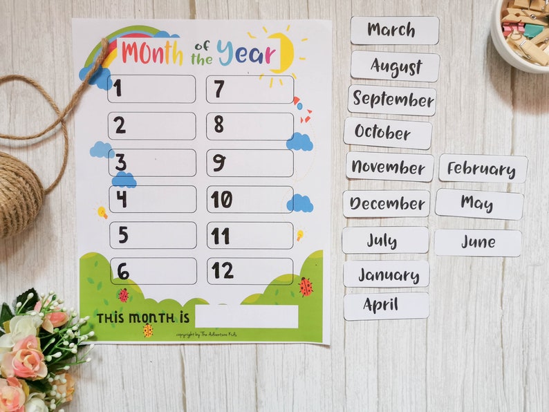 Months of the Year Printables Worksheet Kids Calendar | Etsy
