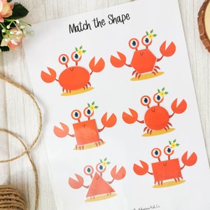 Crab Shapes Matching Preschool Worksheet, Learning Shapes Activities ...