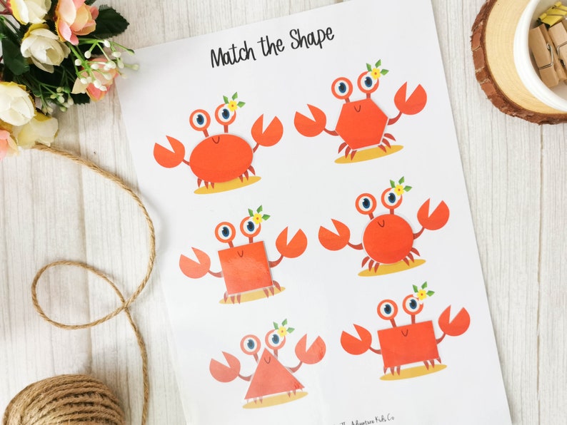 Crab Shapes Matching Preschool Worksheet, Learning Shapes Activities ...