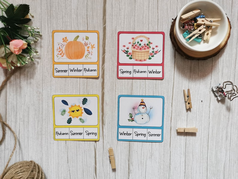 Four Seasons Learning Clip Cards, Seasons Printable, Spring Summer Fall ...