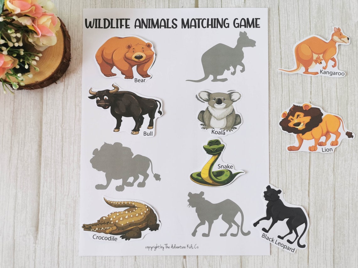 Preschool Wild Animals Matching Game Printable, Wild Animals Learning ...