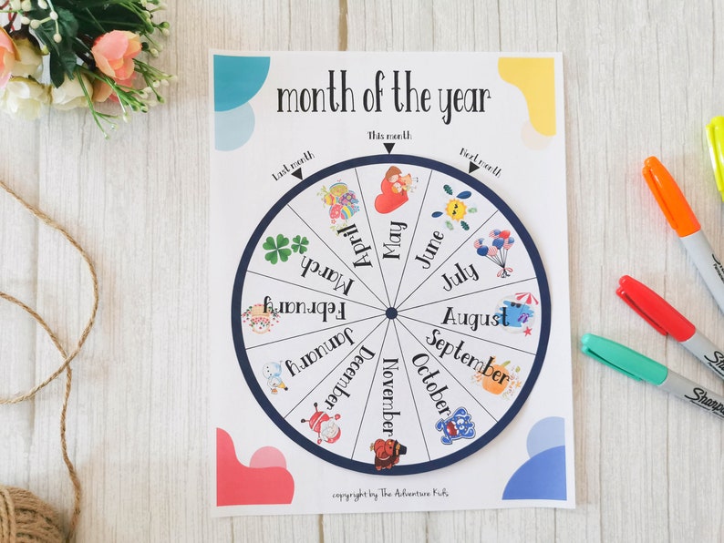 Preschool Months of the Year Printable Wheel, Preschool Calendar, Kids ...