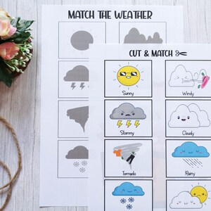 Weather Matching Game for Kids, Weather Worksheet Printable, Preschool ...