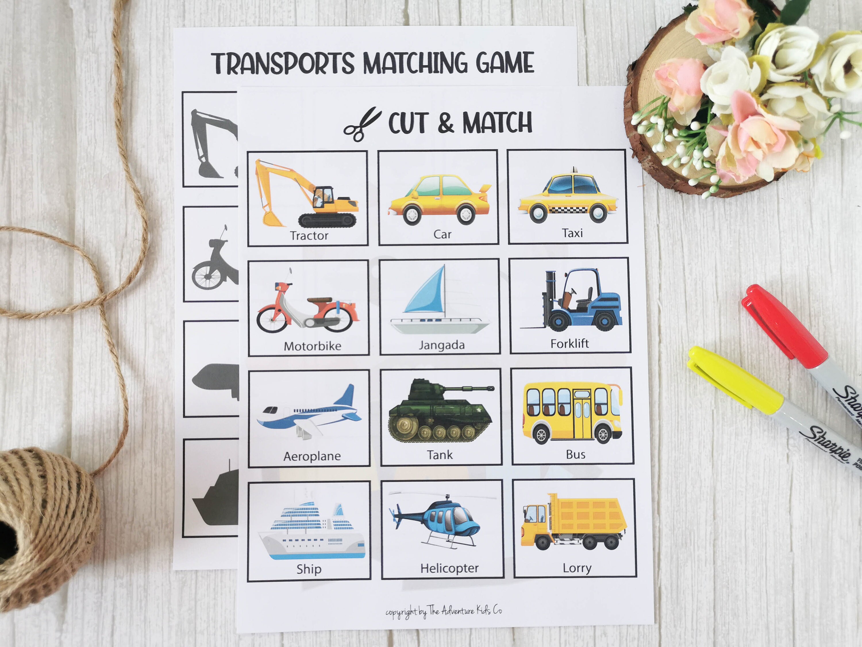 Preschool Printable Activity, Preschool Transports Matching Game ...