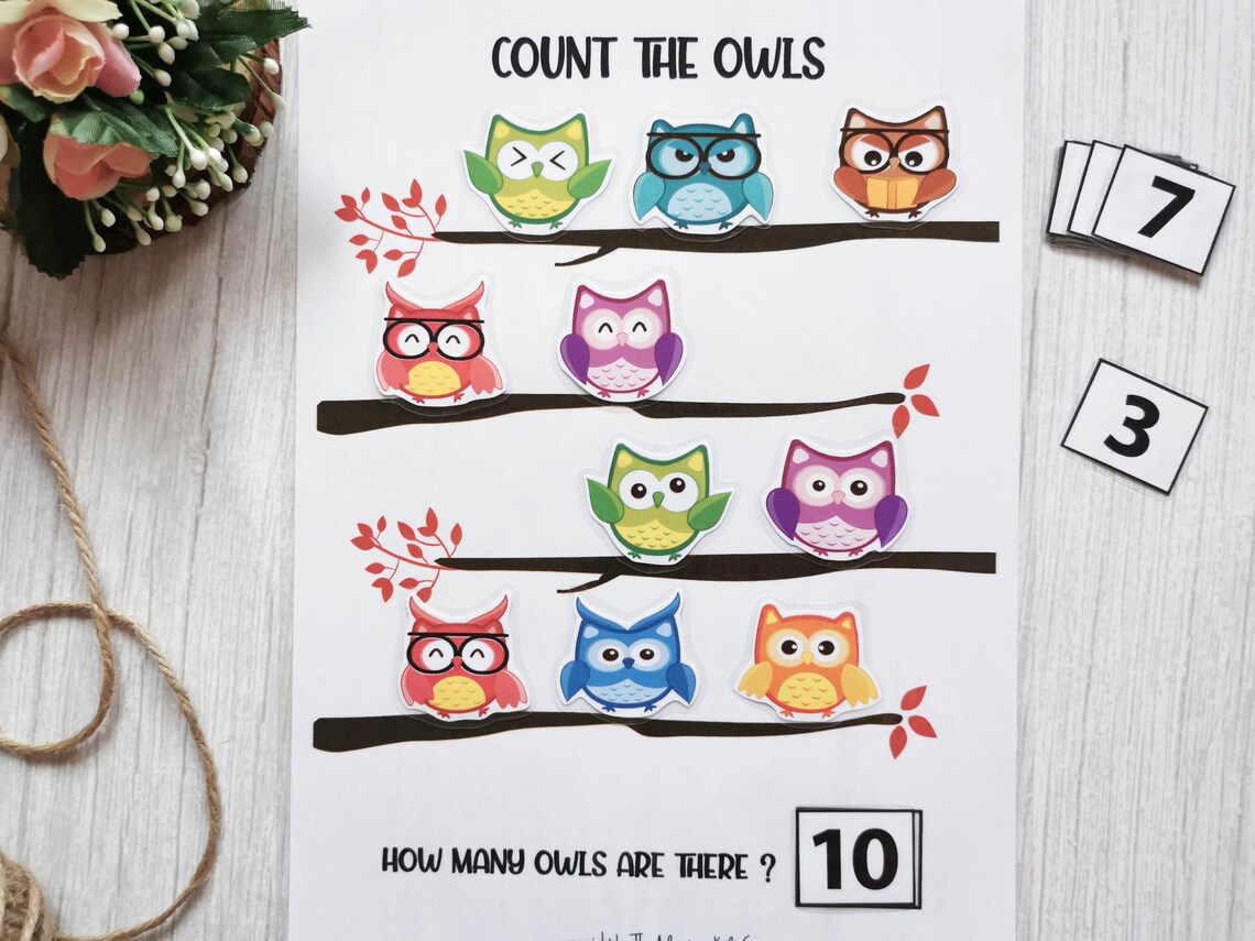 Count the Owls Preschool Activities Printables, Preschool Number ...