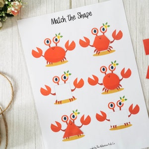 Crab Shapes Matching Preschool Worksheet, Learning Shapes Activities ...