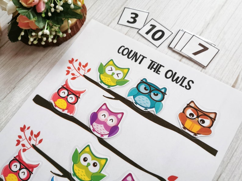 Count the Owls Preschool Activities Printables, Preschool Number ...