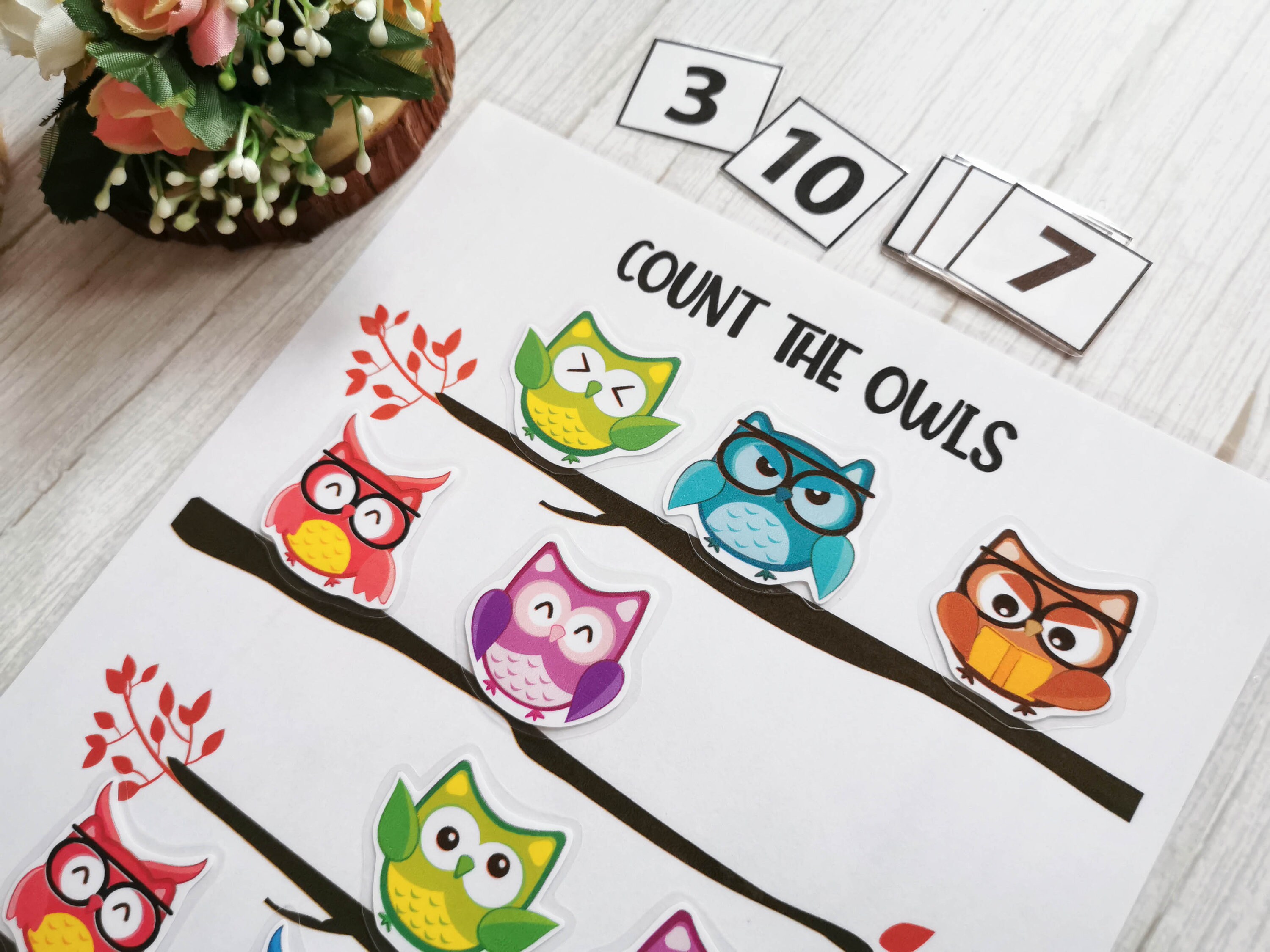 Count the Owls Preschool Activities Printables, Preschool Number ...